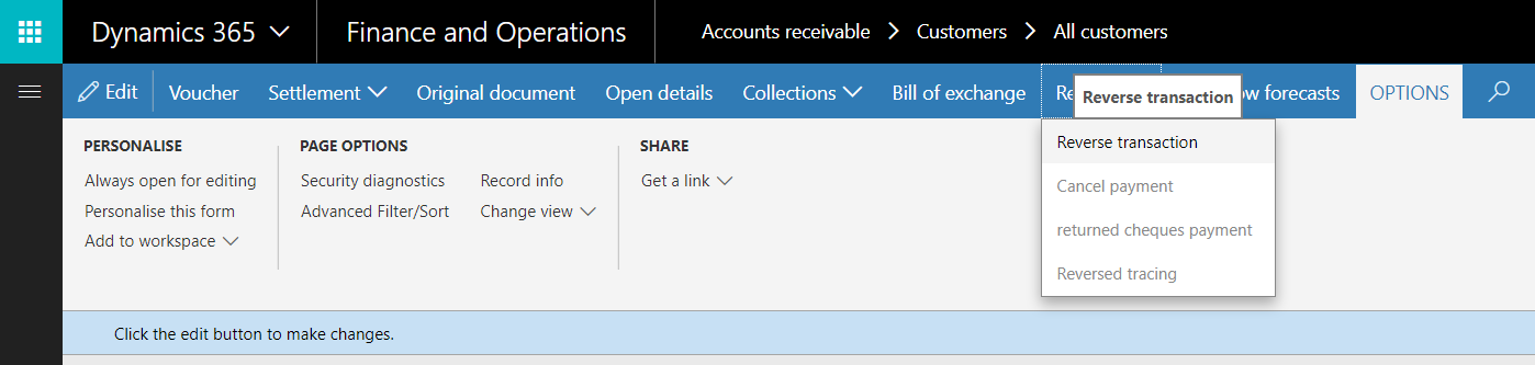 D365: Reverse customer transaction in X++ – D365 for Finance and Operations
