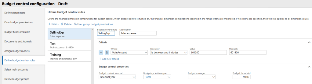 Budget control for purchase orders – D365 for Finance and Operations